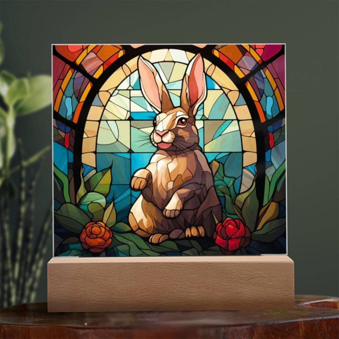 Faux Stained Glass Easter Rabbit Acrylic Plaque, Bunny Sign Easter ...