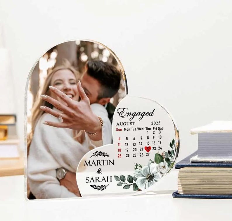Custom Engagement Photo Acrylic Plaque With Calendar, Personalized ...