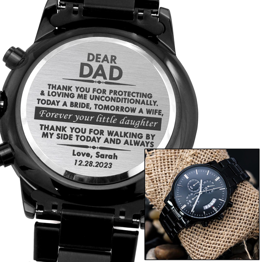 Personalized Engraved Watch for Dad, Black Chronograph Father’s Day ...