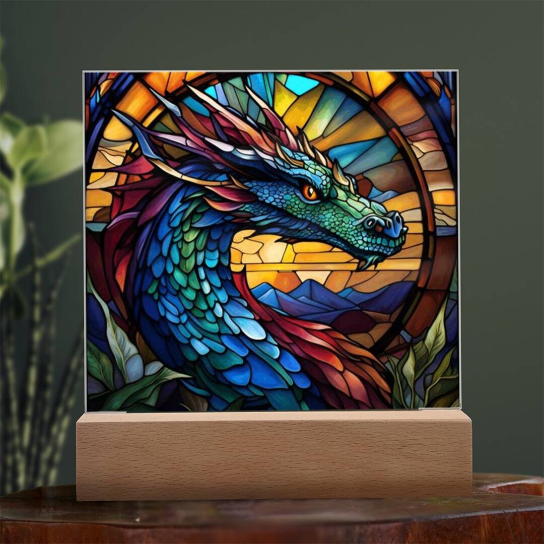 Stained Glass Dragon LED Light, Fantasy Dragon Decor, Mythical Creature ...
