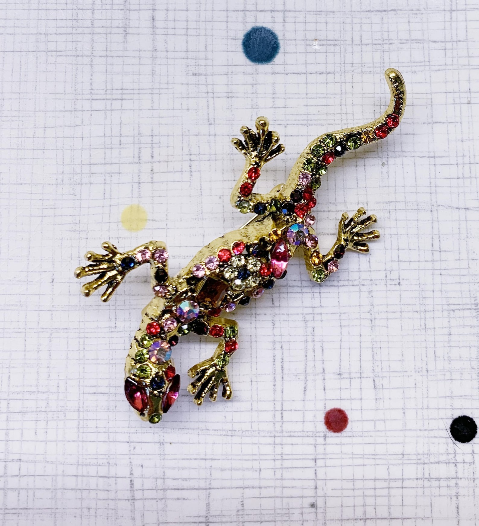 Vintage Style Multi Coloured Rhinestone Gecko Lizard Pin Brooch Gift UK ...
