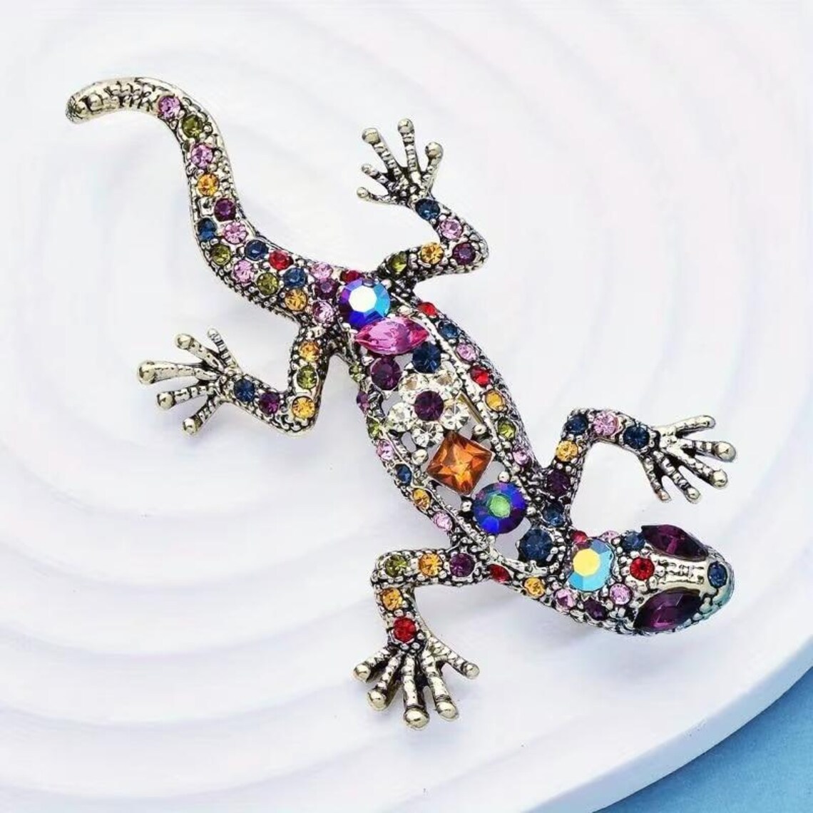 Vintage Style Multi Coloured Rhinestone Gecko Lizard Pin Brooch Gift UK ...