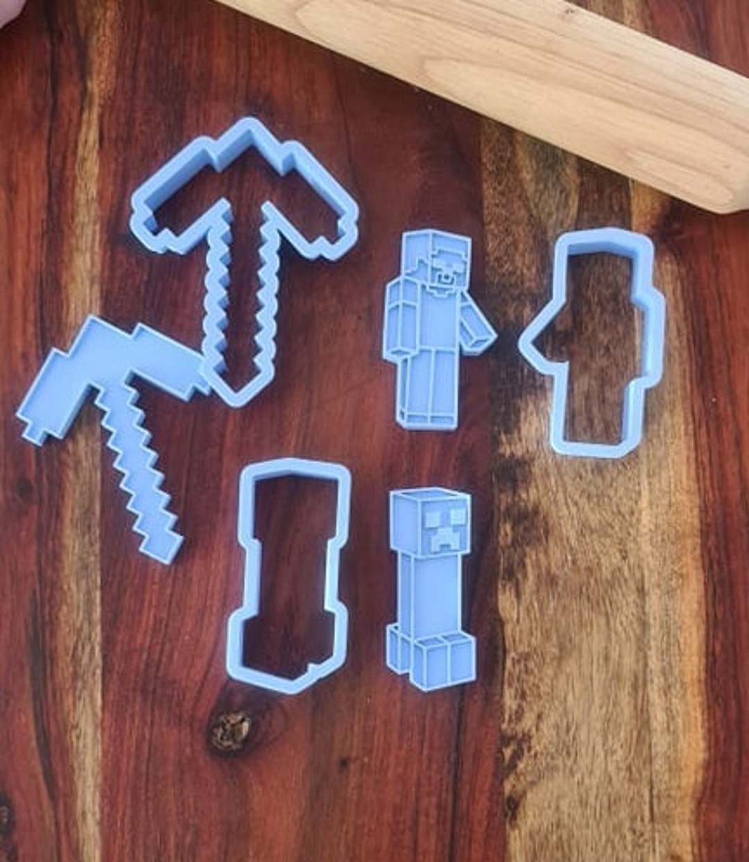 Gaming Creeper Steve and Pick Axe Cookie and Fondant Cutter and Stamp 3 ...