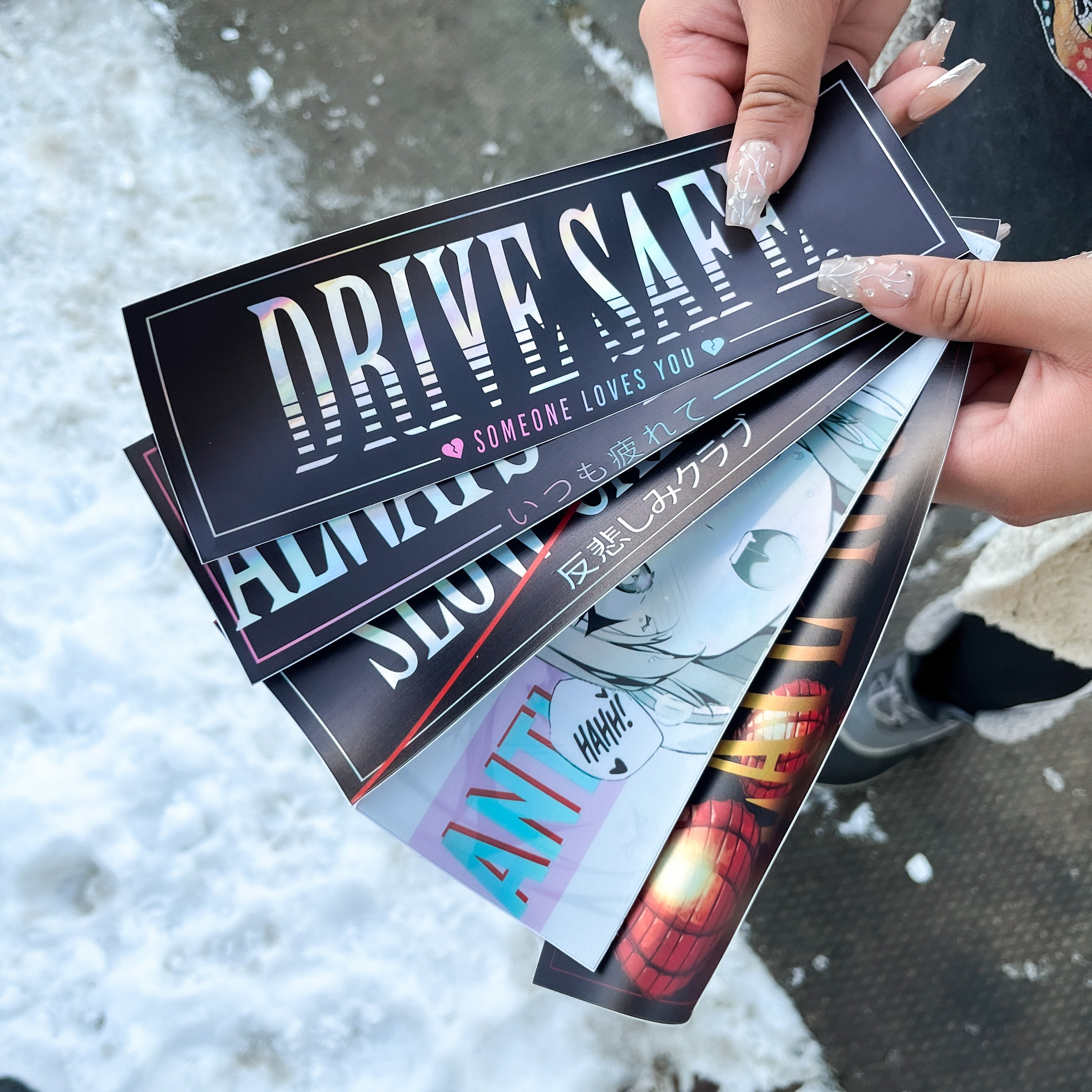 DRIVE SAFE Slap Sticker JDM Anime Car Holographic Light Reflective ...