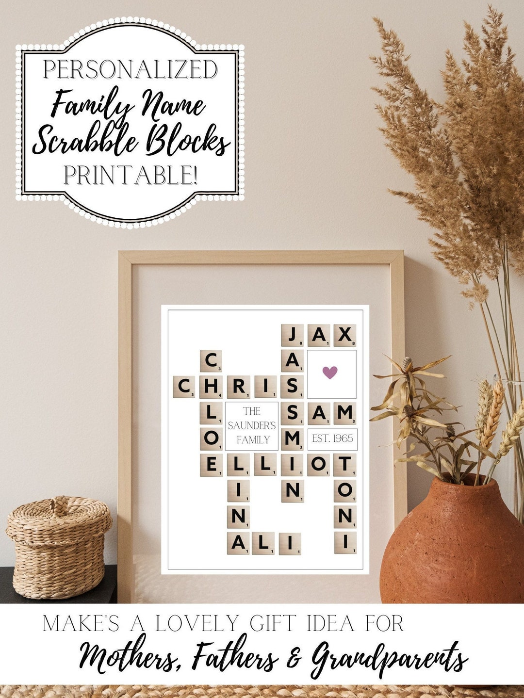 CUSTOM Family Name Scrabble Sign Gift for Mother's, Father's ...