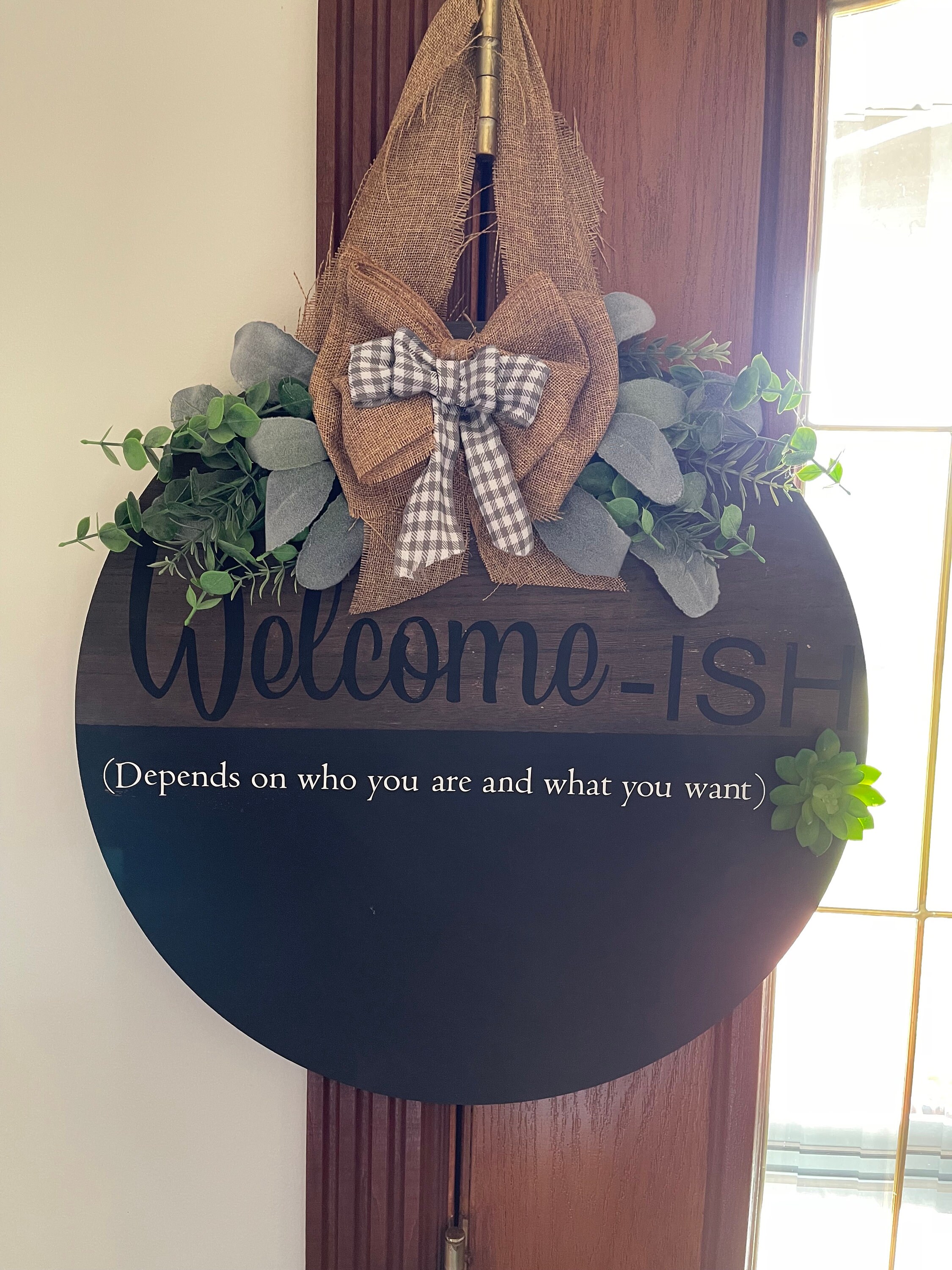 Welcome-ish Rustic Front Door Sign / Wreath - Etsy