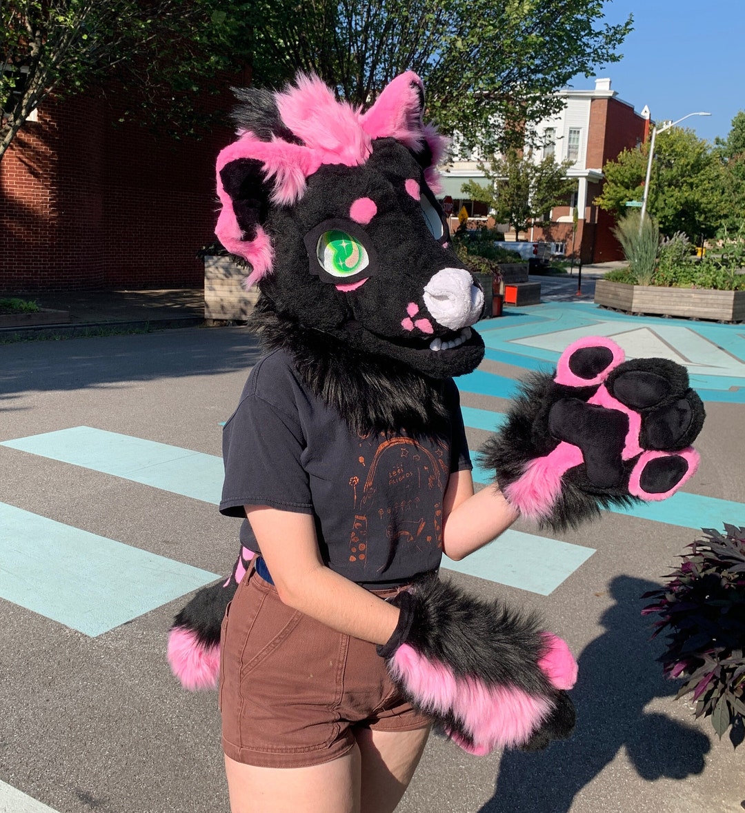 Pink and Black Hyena Fursuit Premade Partial With Head Paws and Tail - Etsy