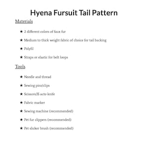 Hyena Fursuit Tail Pattern PDF With Instructions (DIGITAL DOWNLOAD) - Etsy