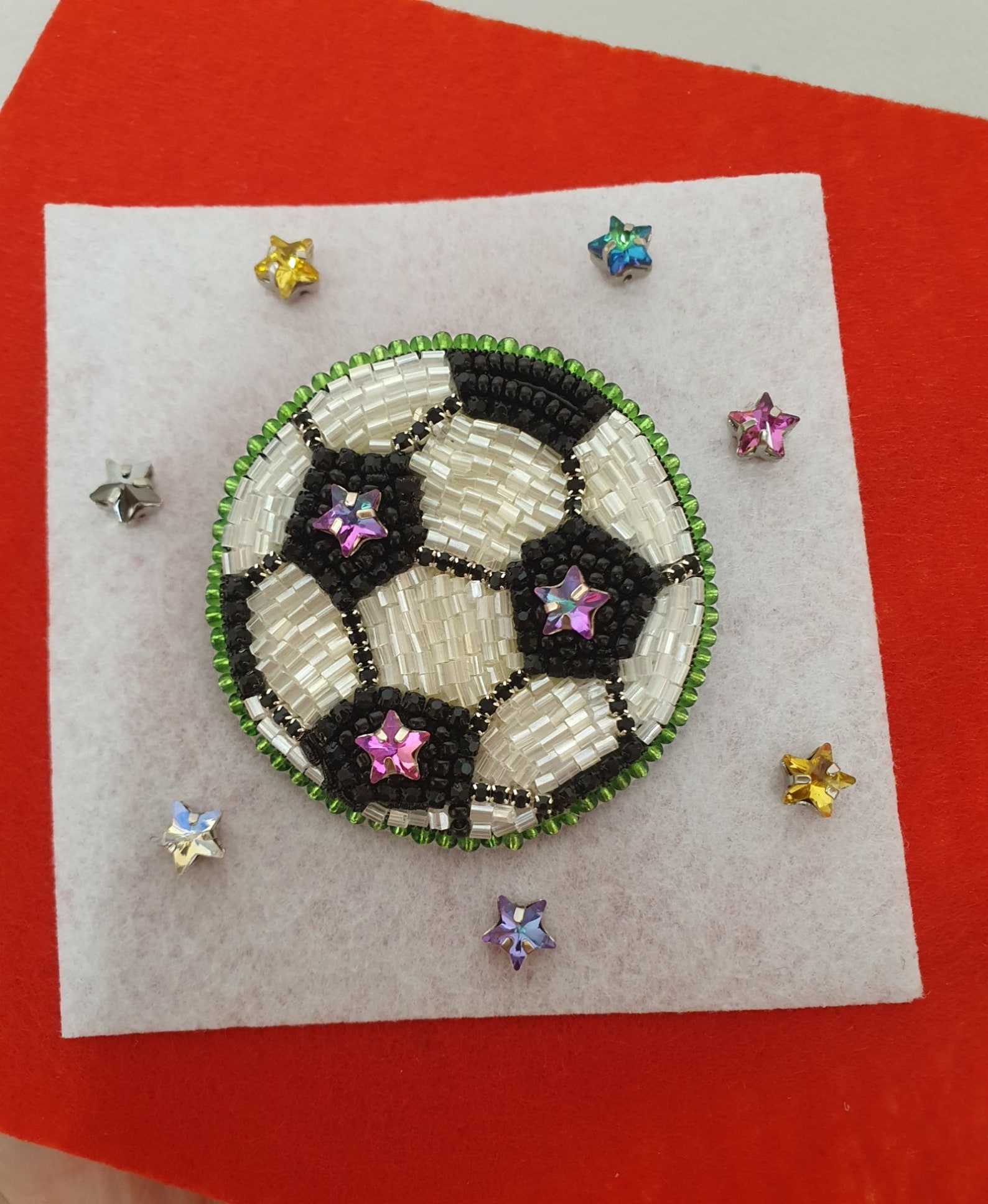 Football Soccer Ball Pin, Soccer Ball Handmade Embroidered Beaded ...
