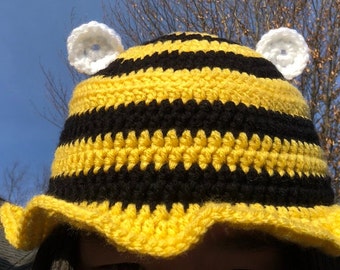 Cute Crochet Yellow Bee Bucket Hat,handmade Crochet Hat,summer Knit ...