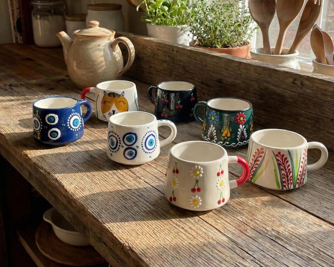 Handmade Colorful Ceramic Mug – 170 Ml – Traditional Floral Design – 8 ...