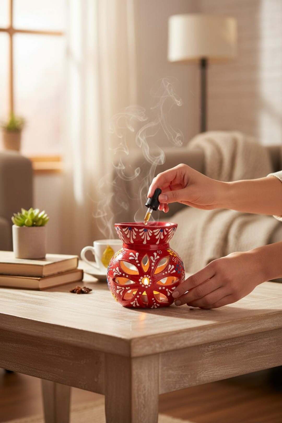 Handmade Ceramic Oil Burner – Hand-painted Incense Holder & Aroma ...