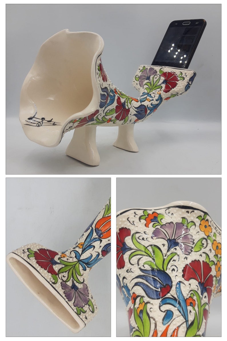 Enchanting Melodies: Handmade Ceramic Gramophone iPhone Passive Speaker ...