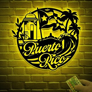 Puerto Rico Metal Wall Art With Led Lights, Puerto Rico Flag Sign ...