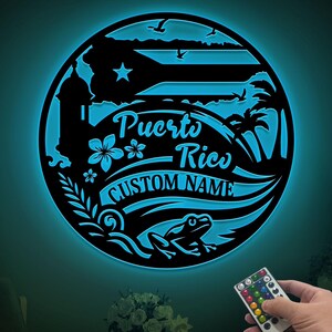 Puerto Rico Custom Metal Sign With Led Light, Puerto Rico Flag, Coqui ...
