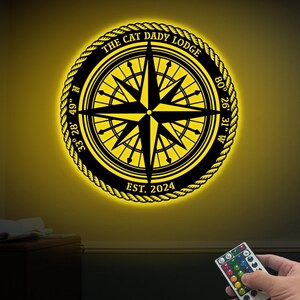 Custom Compass Metal Sign With Led Light, Custom Coordinates Sign ...