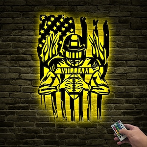 Personalized USA Flag Football Sign With Lights, Football Player ...