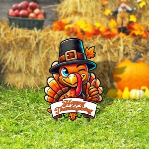 Turkey Garden Stake Metal, Happy Thanksgiving Turkey Sign, Thanksgiving ...