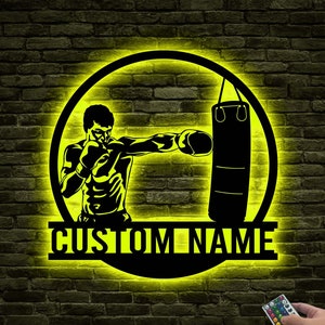 Custom Man Boxing Sign Metal Wall Art Led Light, Boxing Gifts for Men ...