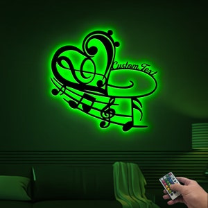 Custom Music Notes and Heart Metal Wall Art Led Light, Personalized ...