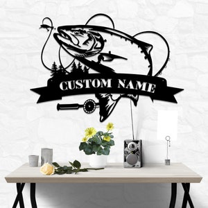 Custom Salmon Fishing Metal Wall Art With Led Light, Fishing Gifts for ...