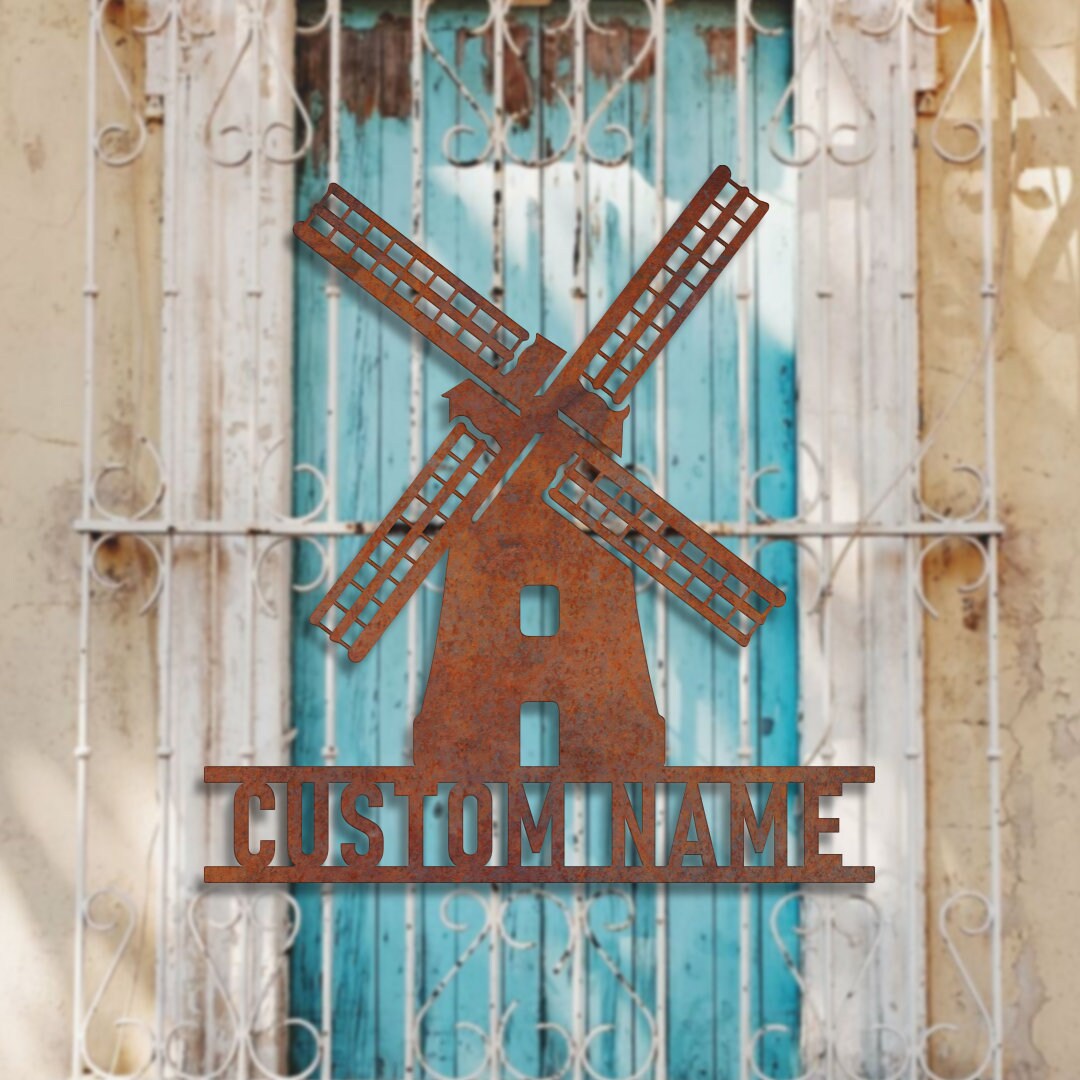 Personalized Windmill Rusty Metal Wall Decor, Family Name Sign ...