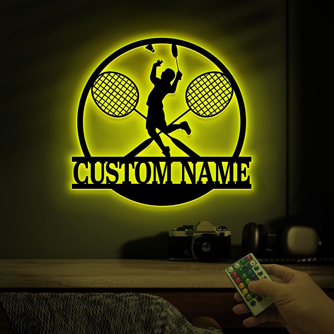 Custom Badminton Metal Wall Art With Led Light, Badminton Coach Gift ...