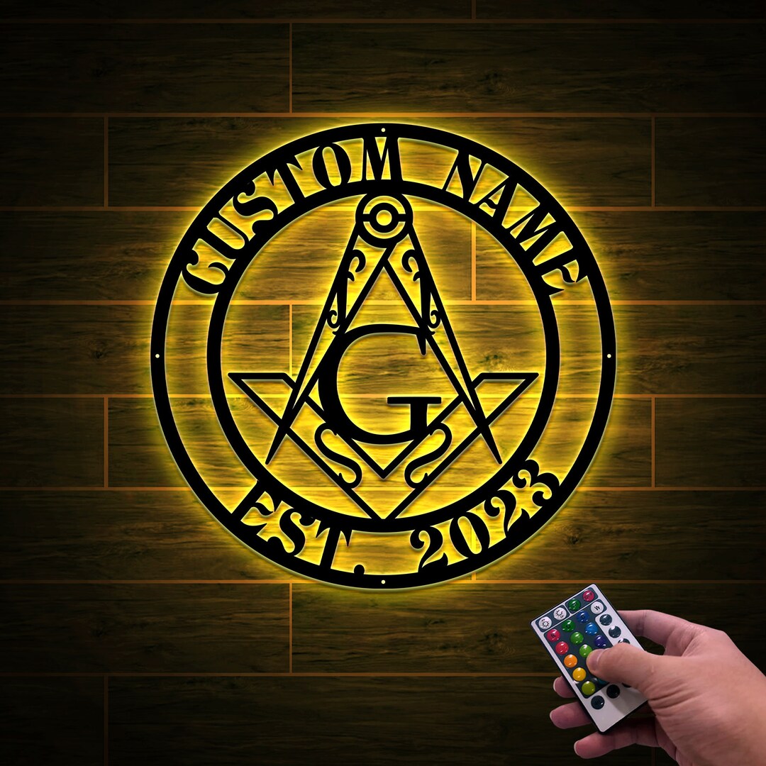 Personalized Metal Masonic Sign With Led Lights, Mason Square ...