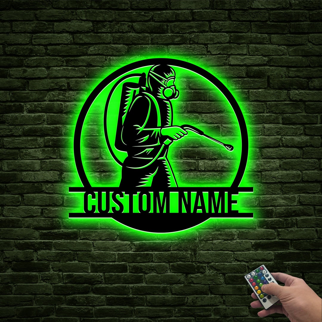 Custom Exterminator Metal Wall Art With Led Light, Pest Control Sign ...