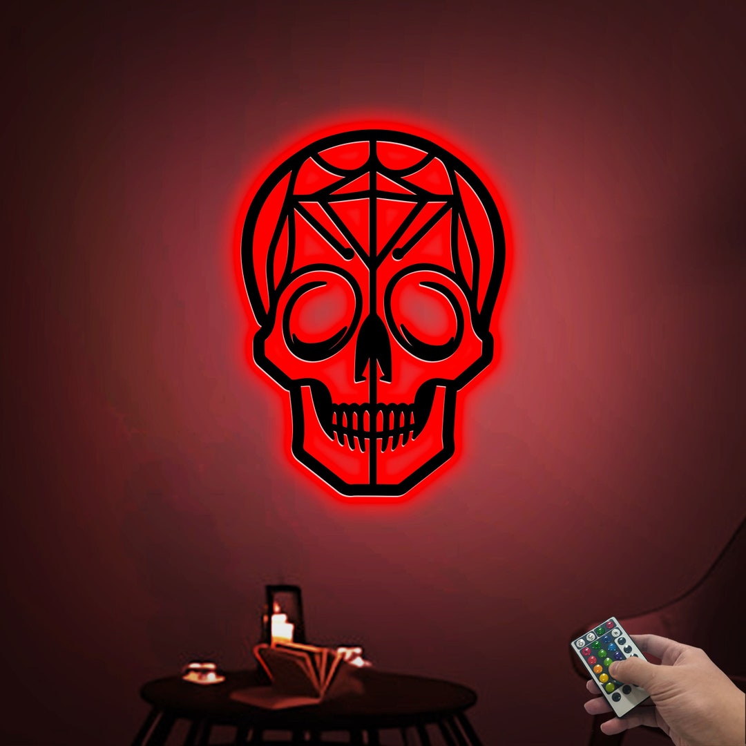 Skull Metal Wall Art With Led Lights, Halloween Home Decor, Skeleton ...