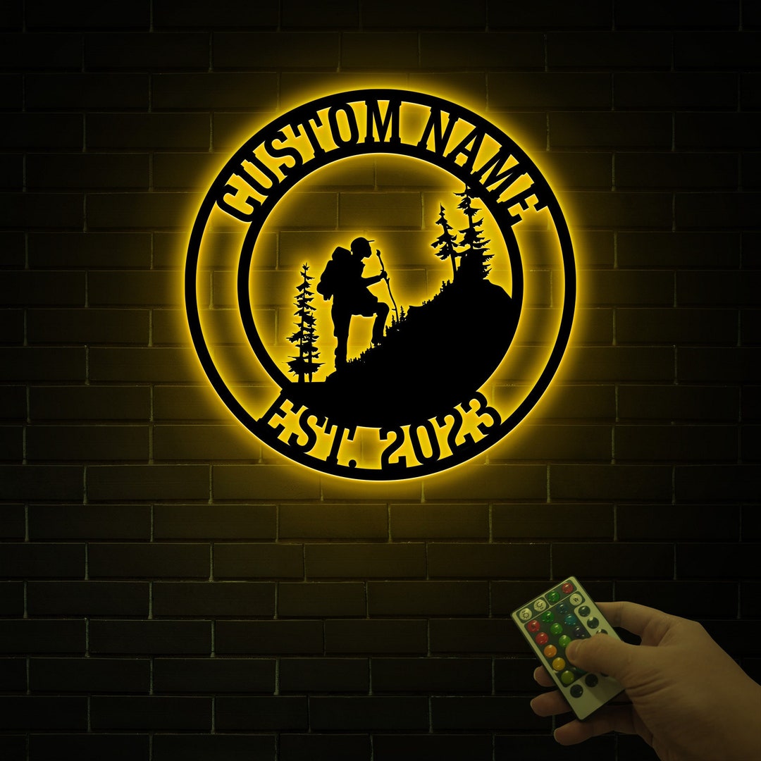 Custom Metal Backpacking Sign With Led Light, Mountain Hiking Sign ...