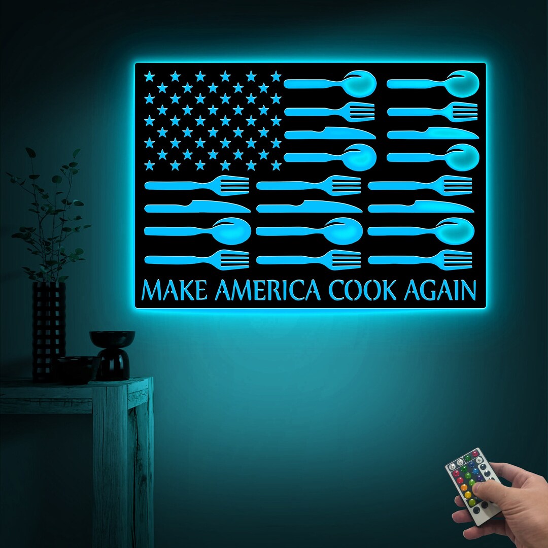 US Cooking Chef Metal Sign With Led Light, Make America Cook Again ...
