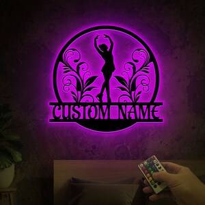 Girl Figure Skating Sign Led Light, Metal Figure Skater Sign Wall Art ...