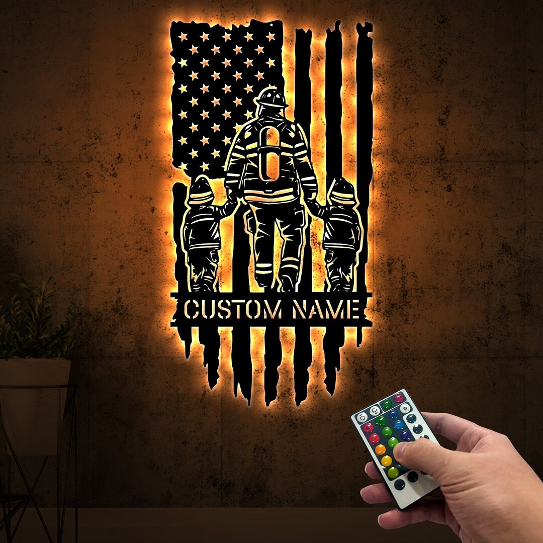 Custom Father & Son Firefighter Metal Sign With Led Light, Father's Day ...