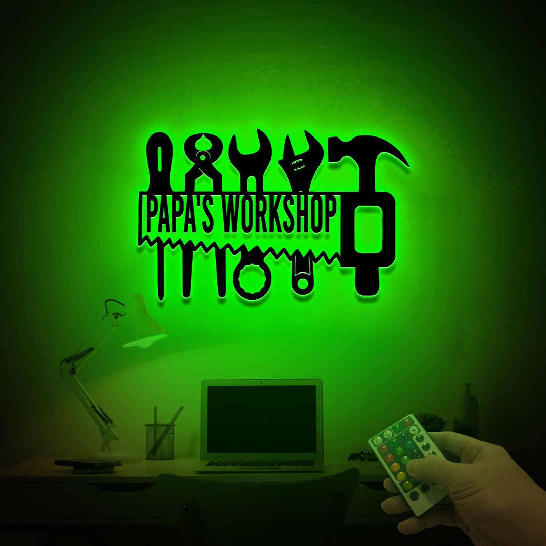Personalized Workshop Sign With Led Lights, Gift for Dad Papa Grandpa ...