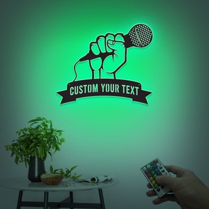Personalized Microphone Metal Wall Art With Lights, Custom Microphone ...
