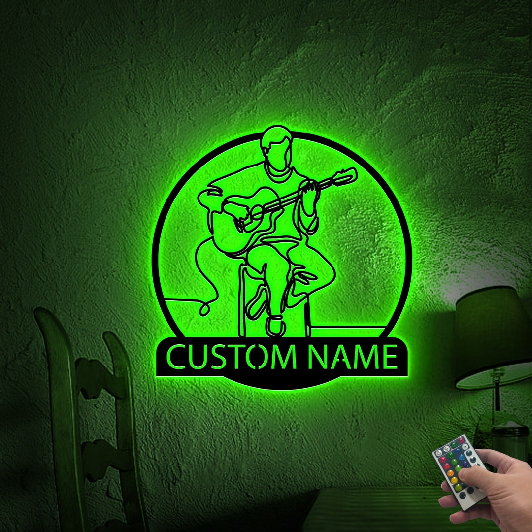 Custom Guitarist Metal Line Wall Art Led Lights, Musician Gifts, Guitar ...