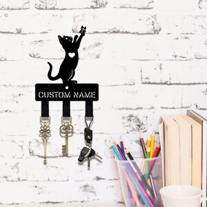 Cat and Butterfly Key Holder, Metal Key Holder for Wall, Cat Key Holder ...