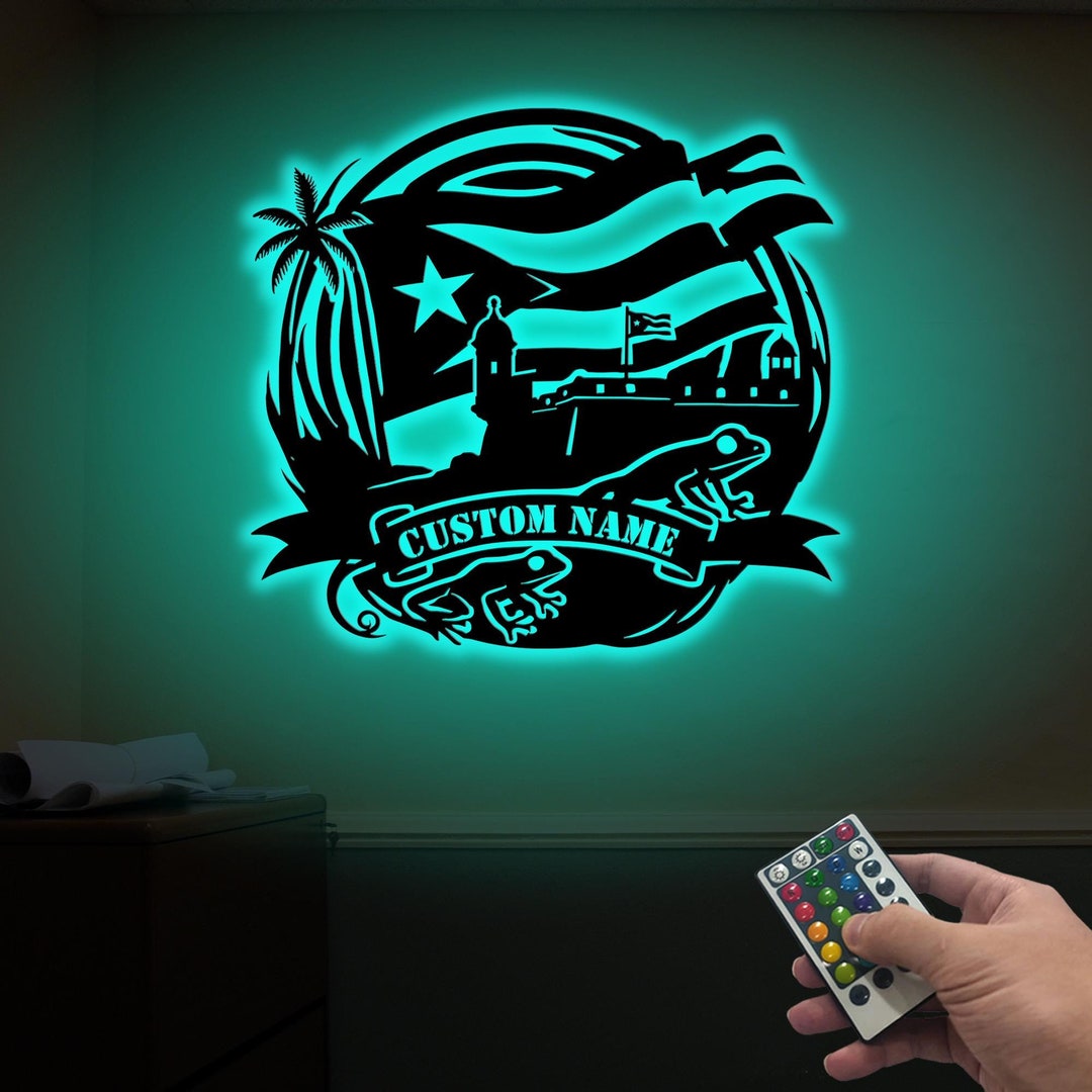 Personalized Puerto Rico Metal Sign With Led Lights, Puerto Rico Flag ...