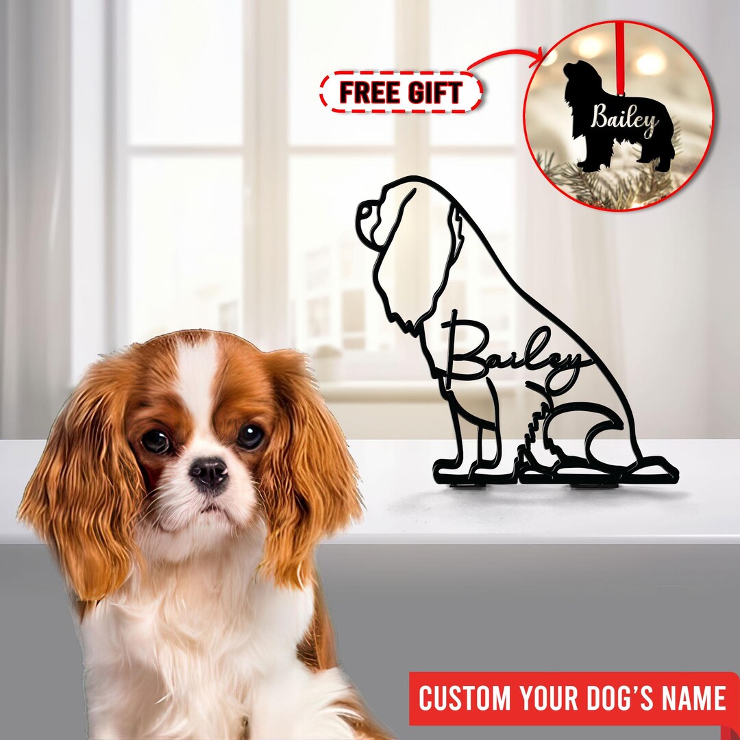 Cavalier King Charles Spaniel Sitting Metal Table Sign, Minimalist ...