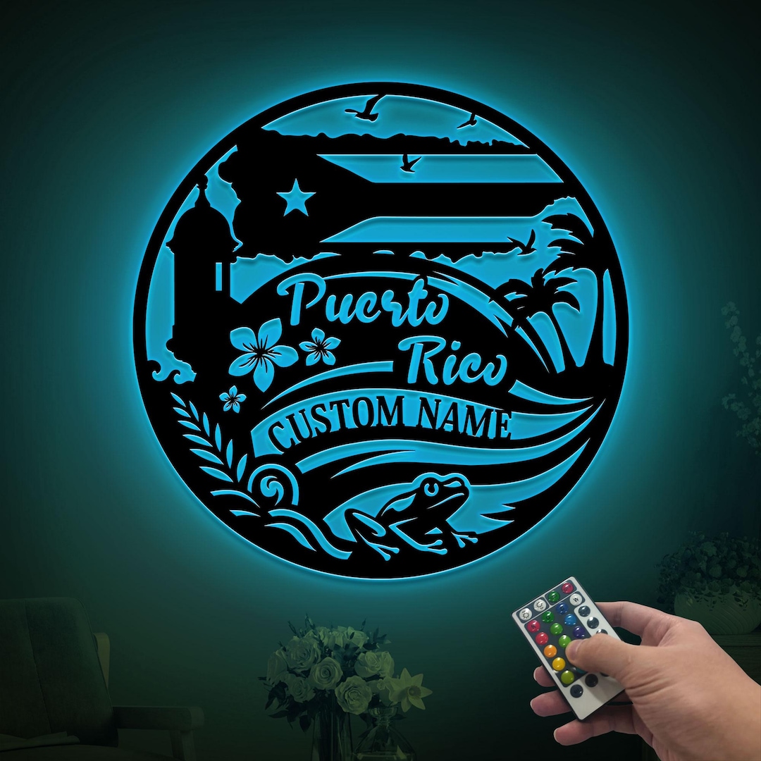 Puerto Rico Custom Metal Sign With Led Light, Puerto Rico Flag, Coqui ...