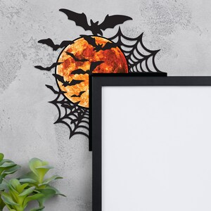 Halloween Door Corner Wooden Sign, Spider Web Moon and Bats Corner ...