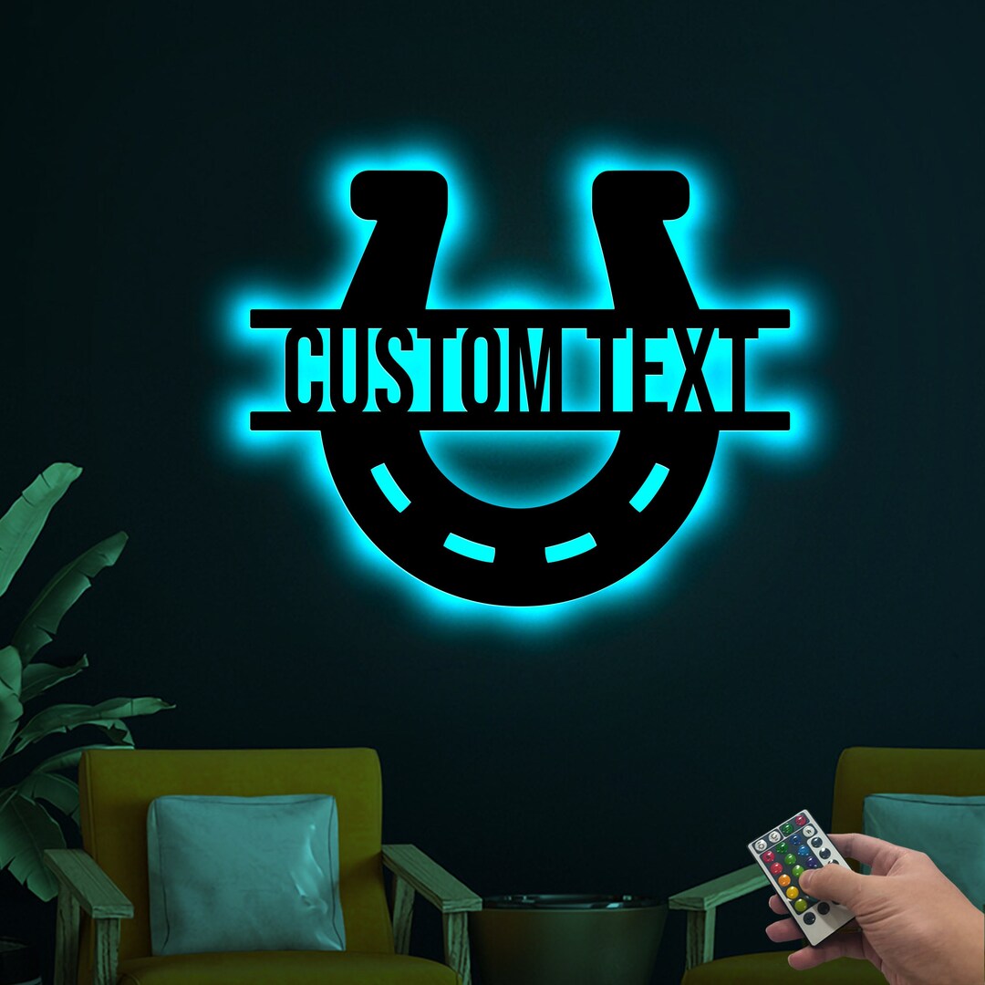 Custom Horseshoe Metal Sign With Led Light, Horseshoe Wall Art, Western ...