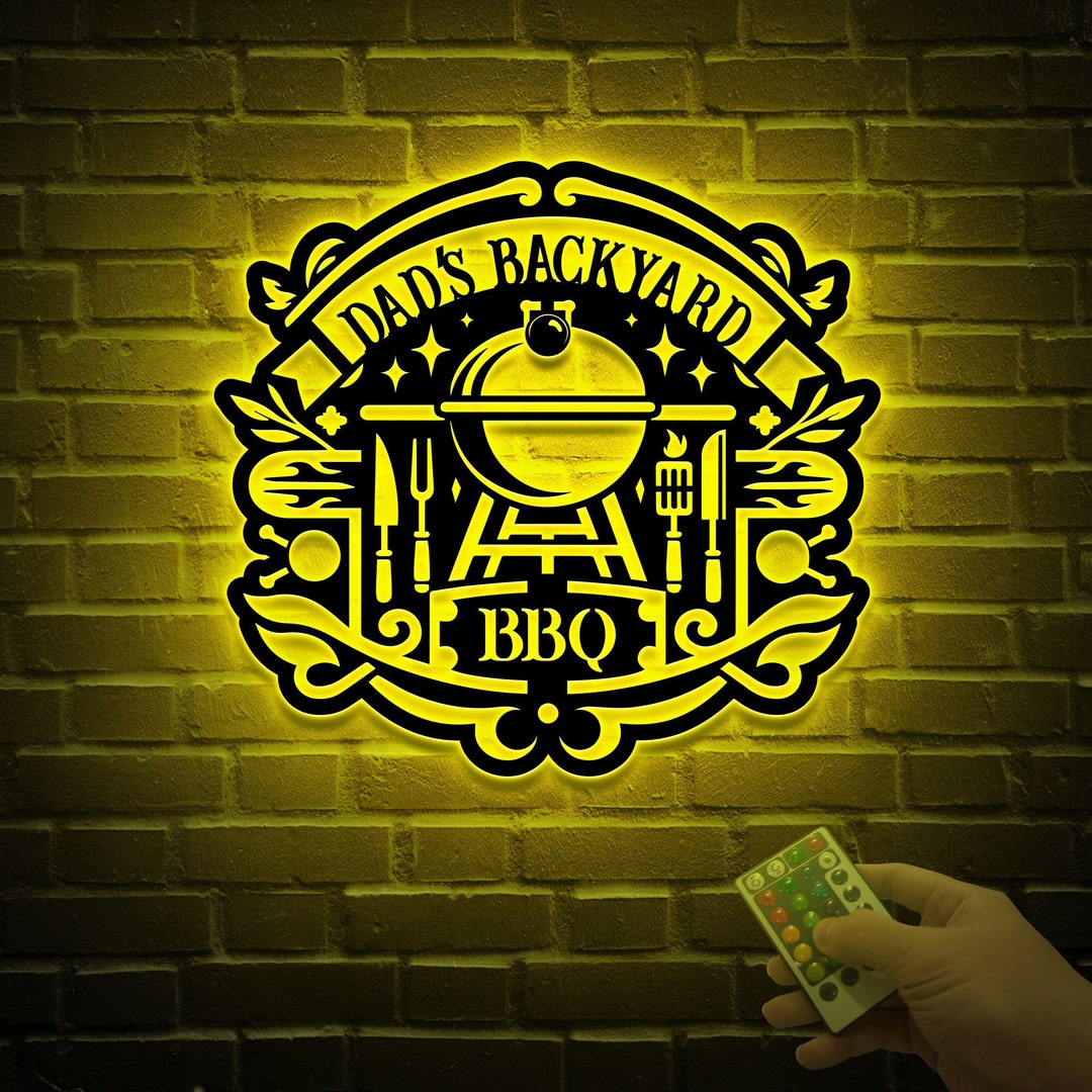 Personalized Metal BBQ Sign With Led Lights, Backyard BBQ Sign, Father ...