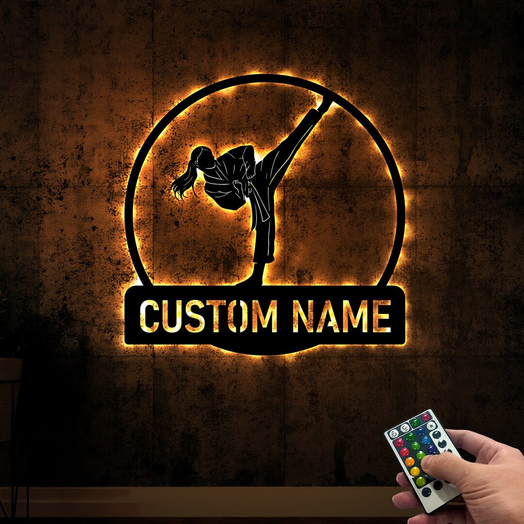 Custom Metal Girl Taekwondo Sign With Led Light, Korean Martial Arts ...