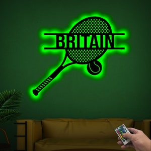 Custom Tennis Metal Wall Art With Lights, Tennis Player Sign, Tennis ...