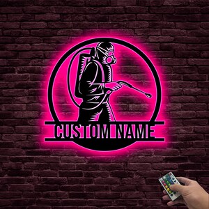 Custom Exterminator Metal Wall Art With Led Light, Pest Control Sign ...