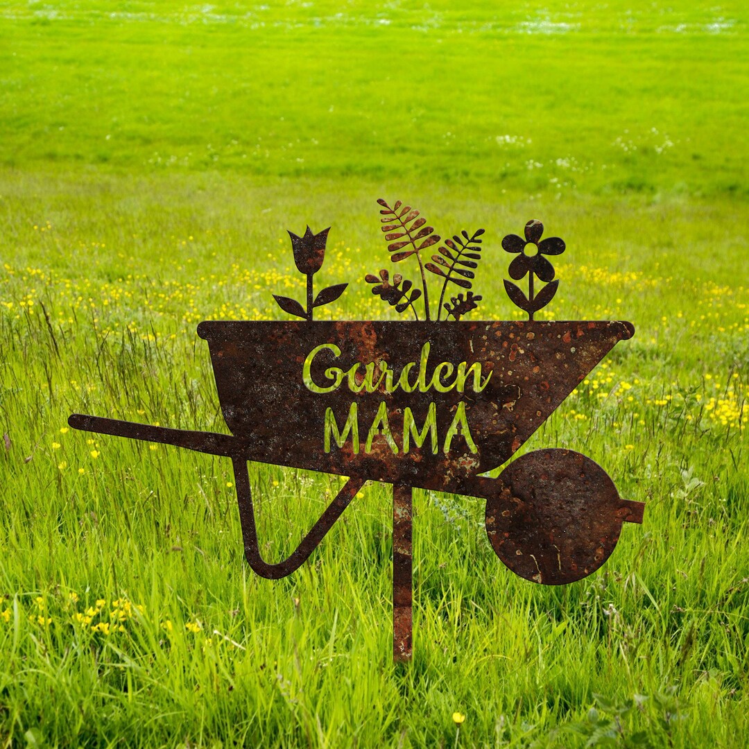 Custom Rusty Wheelbarrow Garden Sign, Personalized Metal Decor - Etsy