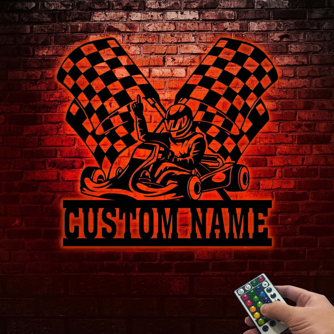 Custom Racing Flag Go Kart Racing Metal Sign With Led Light, Kart Racer ...