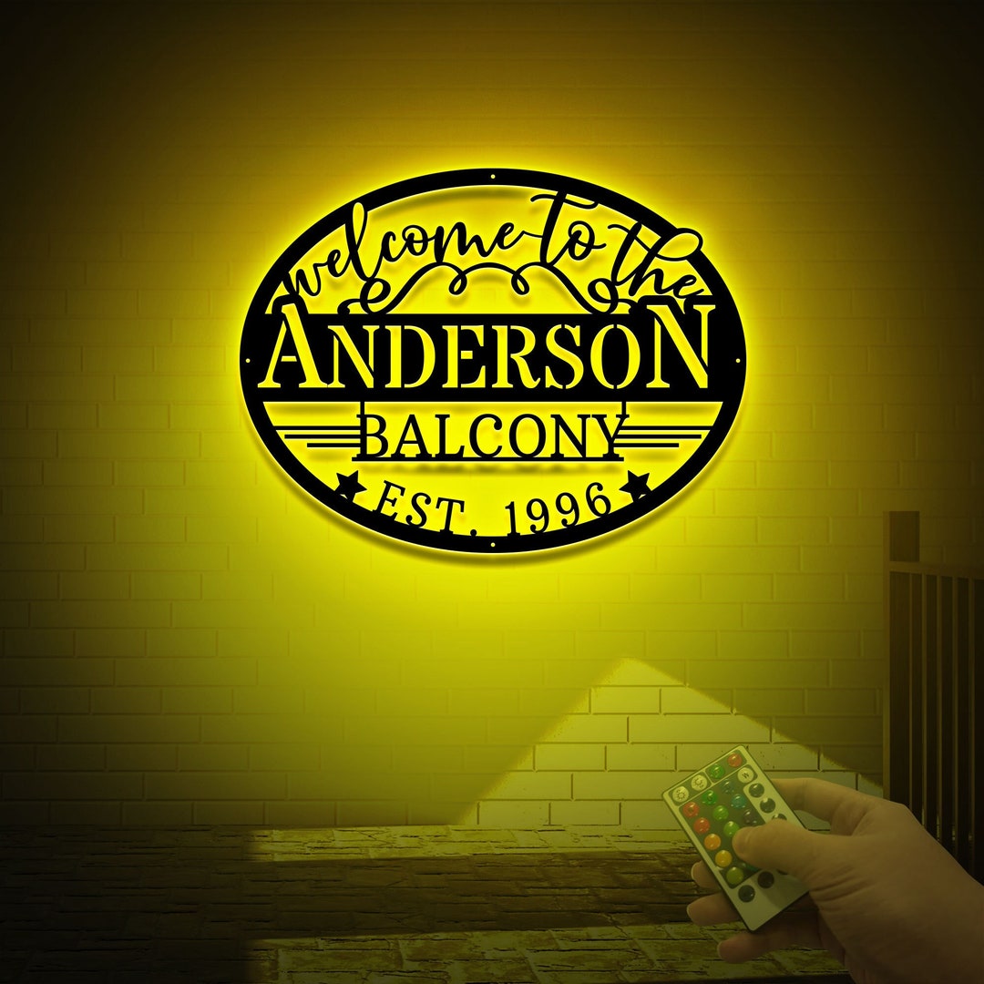 Personalized Balcony Metal Sign With LED Lights, Family Name, Patio ...